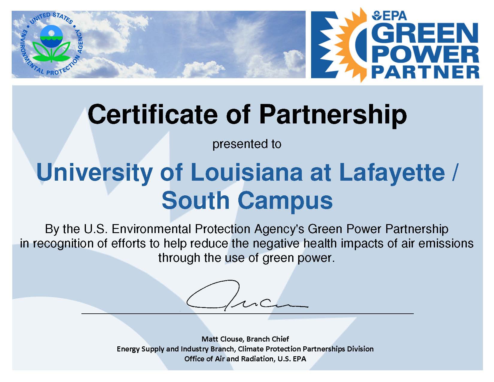 UL Lafayette Recognized as a Green Power Partner by EPA | College of ...
